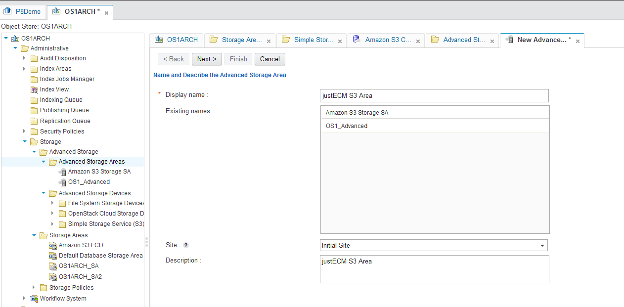Ibm Filenet Creating Amazon S3 Advanced Storage Area In Filenet P8 Justecm 